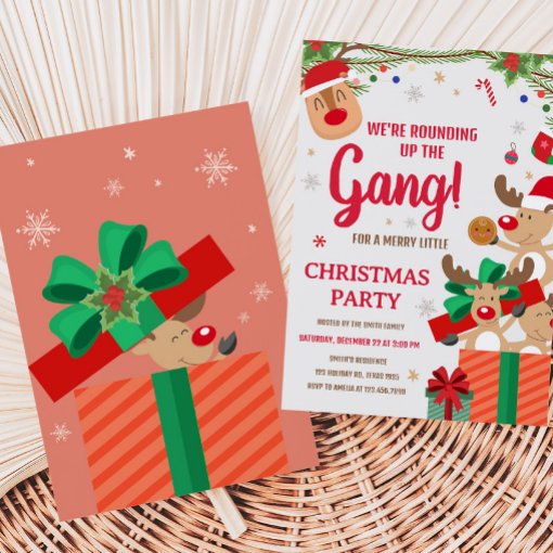 Reindeer Fun Rounding Up the Gang Christmas Party Invitation | Zazzle