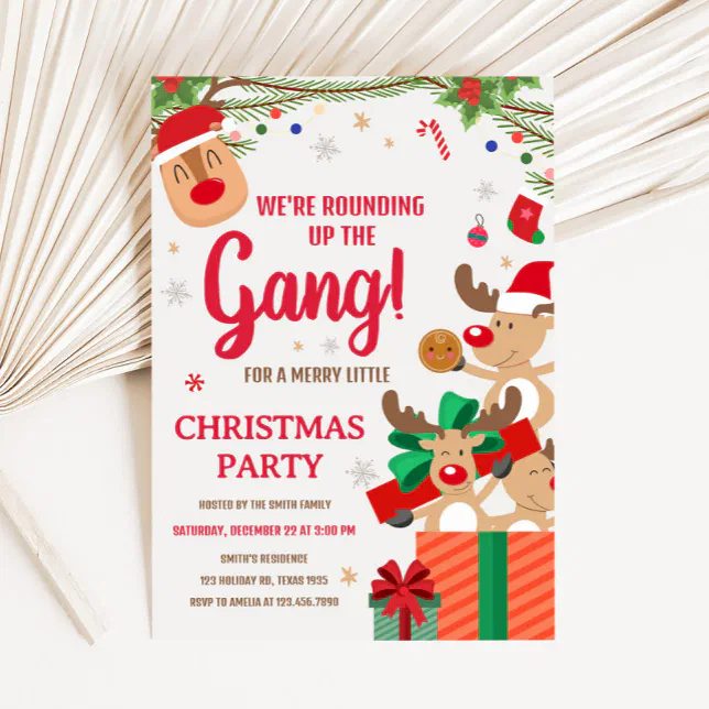 Reindeer Fun Rounding Up the Gang Christmas Party Invitation | Zazzle