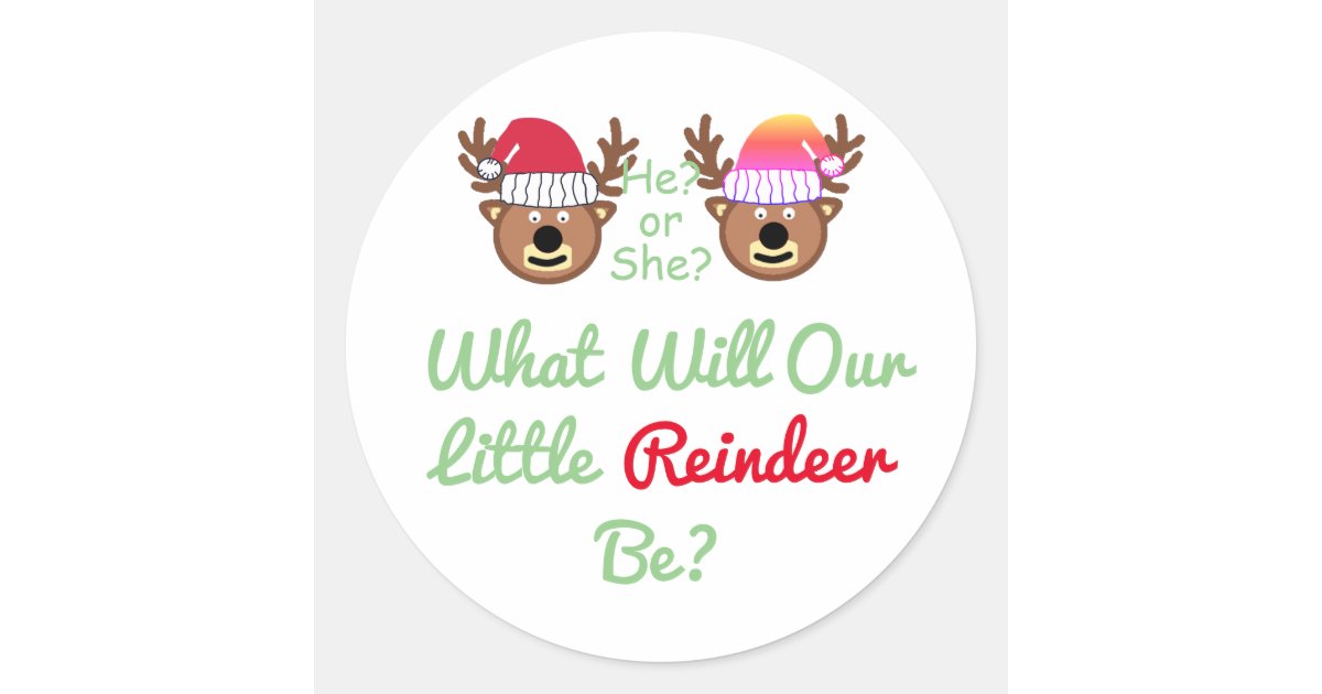 Reindeer Gender Reveal Classic Round Sticker | Zazzle