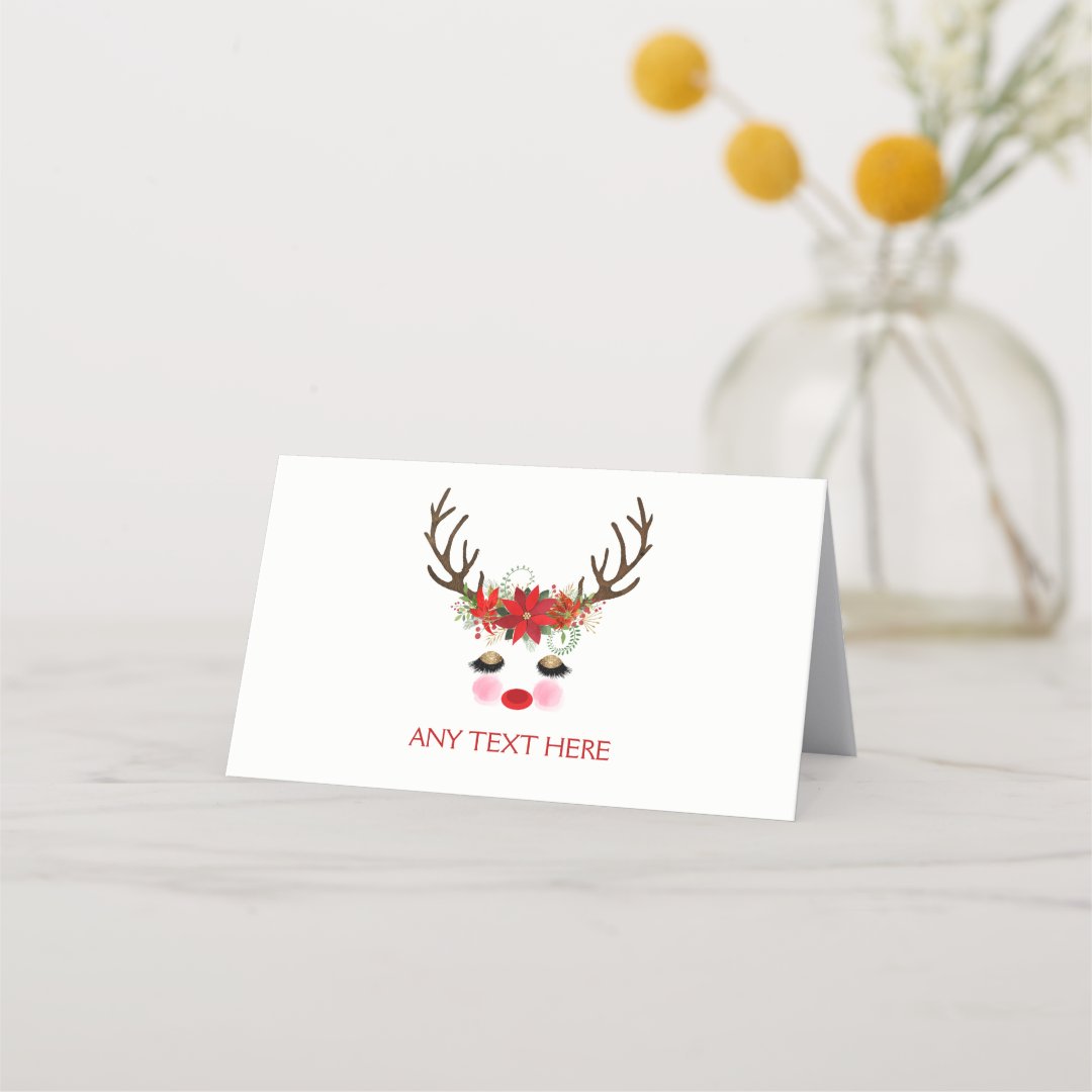 Reindeer Holiday Christmas Party Food Tent Place Card | Zazzle