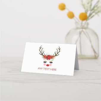 Reindeer Holiday Christmas Party Food Tent Place Card | Zazzle