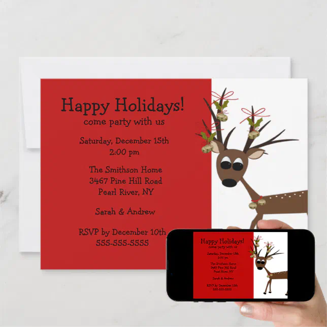 Reindeer Holiday Christmas Party Invitation | Zazzle