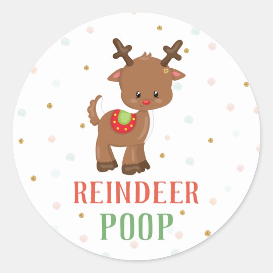 Reindeer Poop Christmas Favors Round Stickers | Zazzle.com