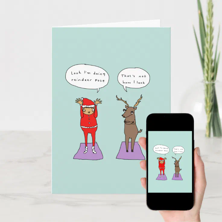 Reindeer Pose | Funny Yoga Comic Christmas Card | Zazzle