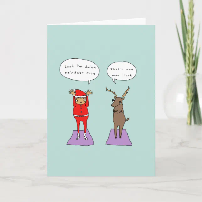 Reindeer Pose | Funny Yoga Comic Christmas Card | Zazzle