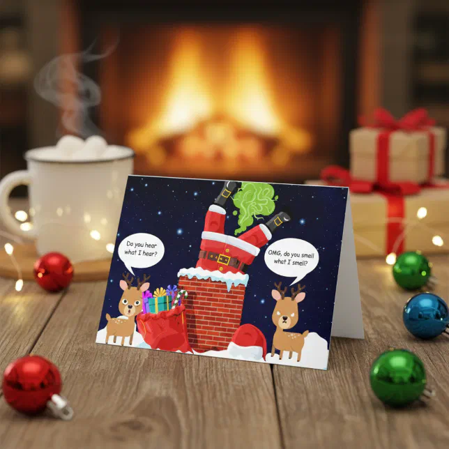 Reindeer’s Smelly Christmas Funny Cartoon Holiday Card | Zazzle
