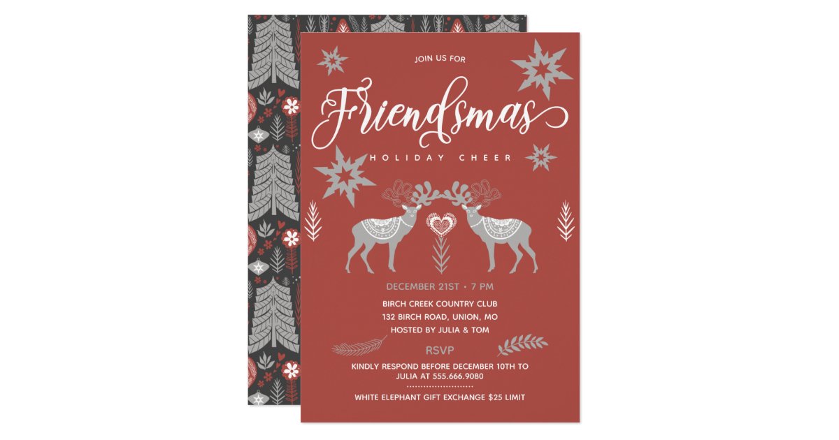 Reindeer Scandinavian Friendsmas Party Invitation | Zazzle.com