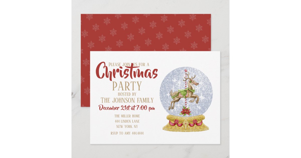 Reindeer snow globe invitation | Zazzle