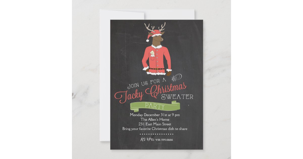 Reindeer Tacky Sweater Christmas Party Invitation | Zazzle