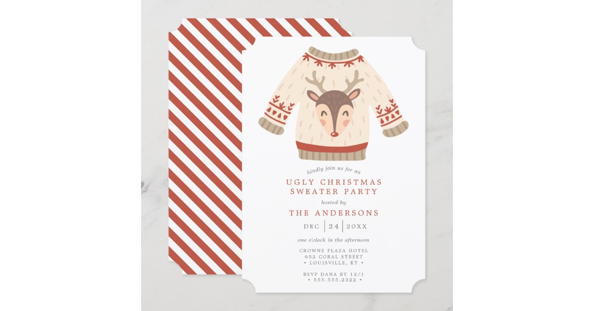 Reindeer Tacky Ugly Christmas Sweater Party Invitation | Zazzle
