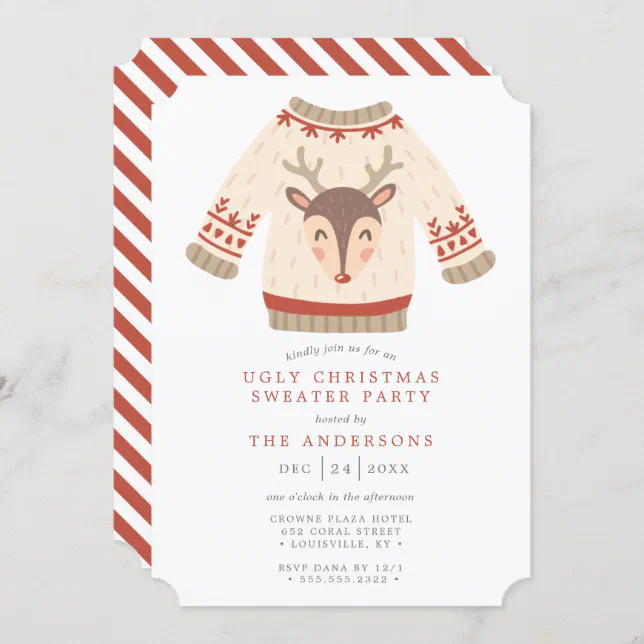 Reindeer Tacky Ugly Christmas Sweater Party Invitation | Zazzle