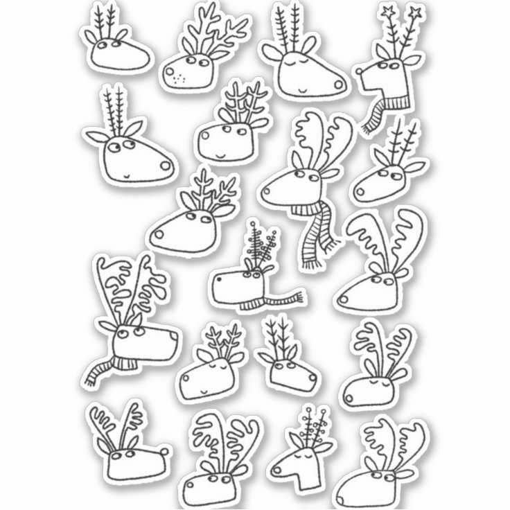 Reindeer Winter Holidays Line Art Drawing Sticker | Zazzle
