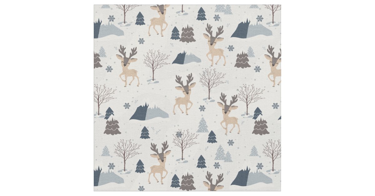 Reindeer Winter White Christmas Seamless Pattern Fabric | Zazzle
