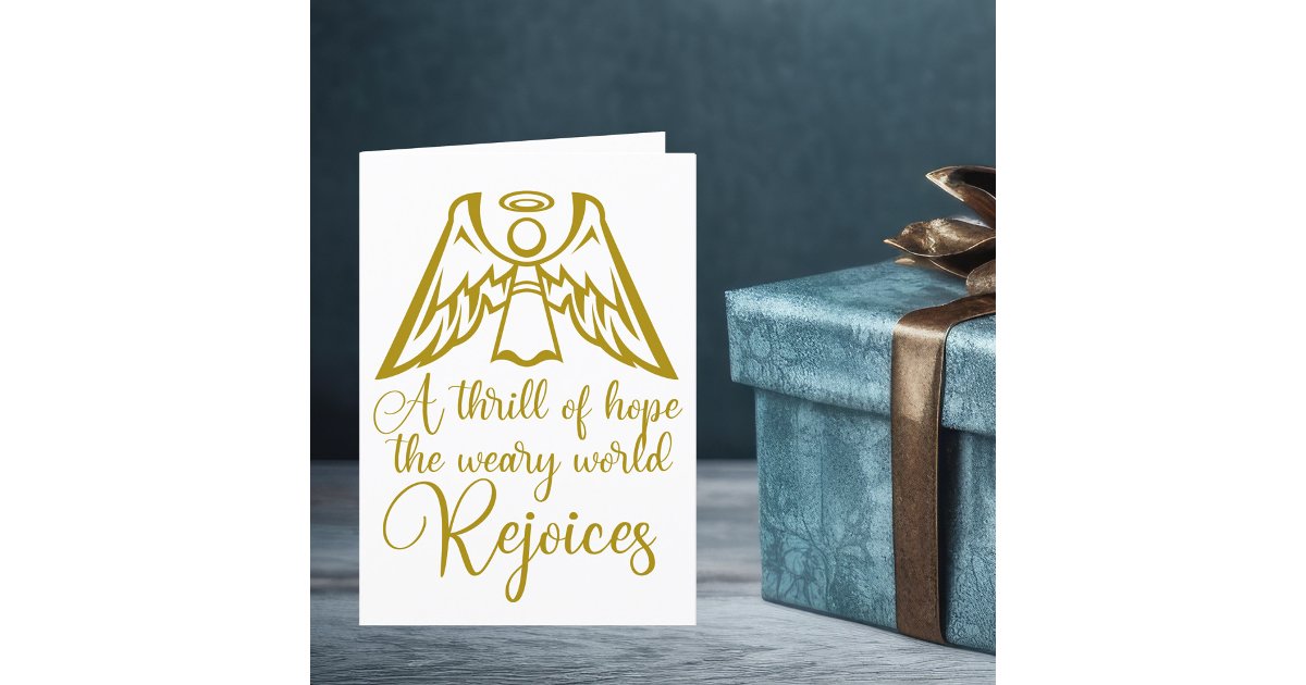 Rejoice Angel Elegant Gold Religious Christmas Holiday Card | Zazzle