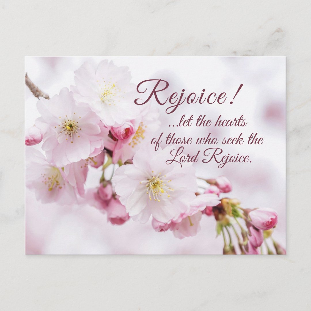 Rejoice Bible Verse Cherry Blossoms Easter Postcard | Zazzle