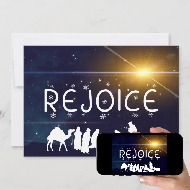 REJOICE Christmas Nativity Flat Holiday Card | Zazzle