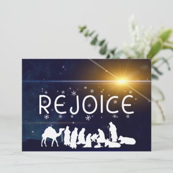 REJOICE Christmas Nativity Flat Holiday Card | Zazzle