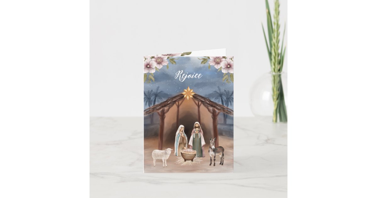 Rejoice Jesus Nativity Christian Christmas Cards | Zazzle