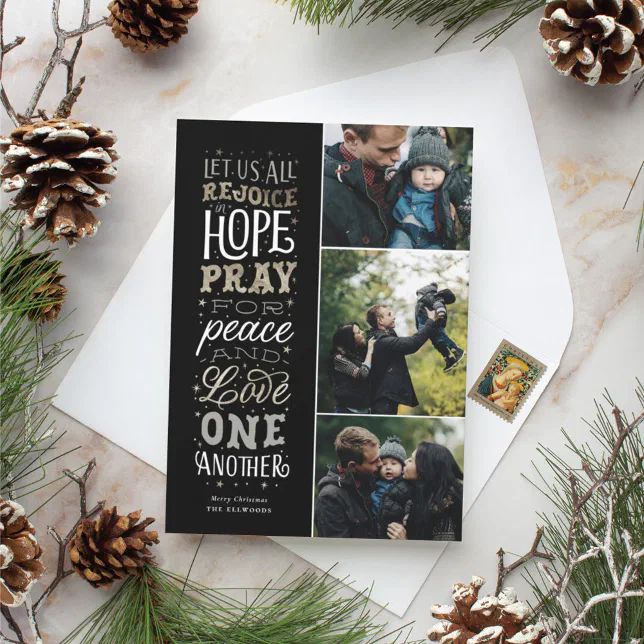 Rejoice Religious Faux Gold Foil Christmas Card | Zazzle