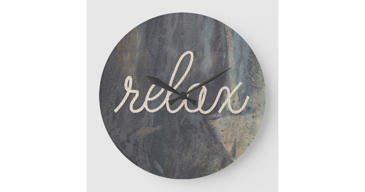 RELAX Rope Text On Stone Large Clock | Zazzle