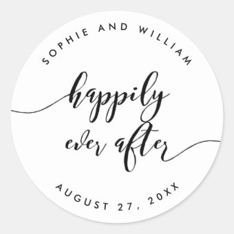 Relax Script Happily Ever After Wedding Favor Classic Round Sticker ...