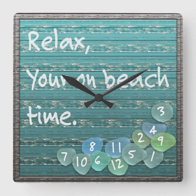 Relax, Sea Glass Beach Driftwood Ocean Square Wall Clock | Zazzle