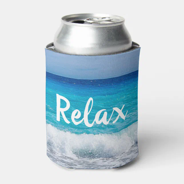Relax Tropical Beach Turquoise Blue Ocean Sea Foam Can Cooler | Zazzle