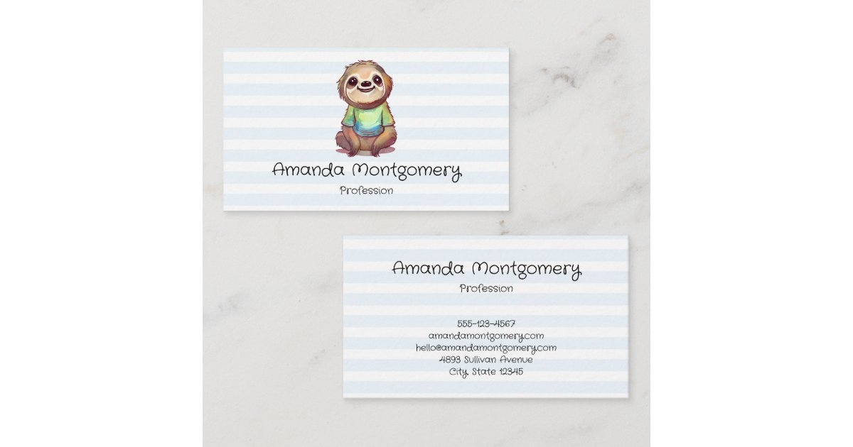 Relaxed Smiling Sloth sitting Cross-Legged Business Card | Zazzle