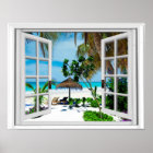 Ocean View Faux Window With Blinds Poster | Zazzle.com