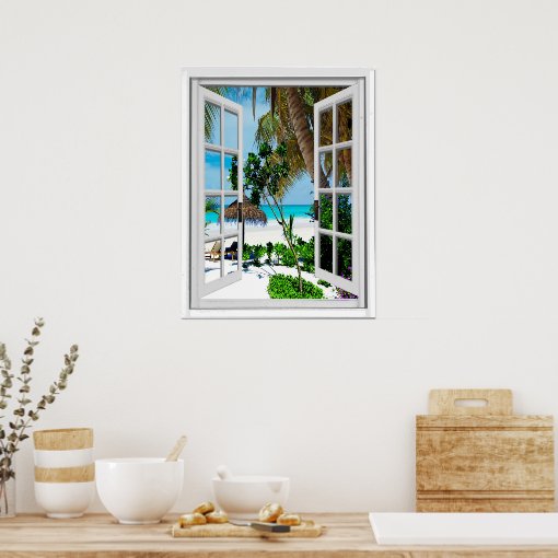 Relaxing Beach Artificial Window View Poster | Zazzle