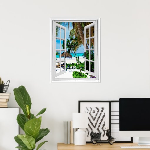 Relaxing Beach Artificial Window View Poster | Zazzle