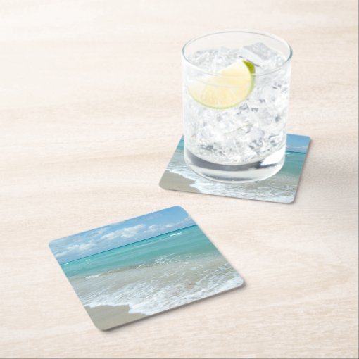 Relaxing Blue Beach Ocean Landscape Nature Scene Square Paper Coaster ...