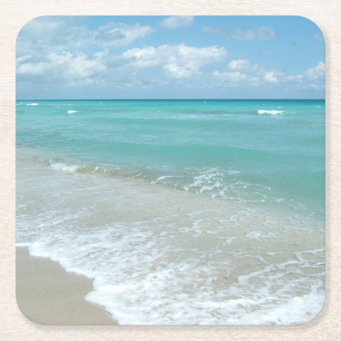 Relaxing Blue Beach Ocean Landscape Nature Scene Square Paper Coaster ...