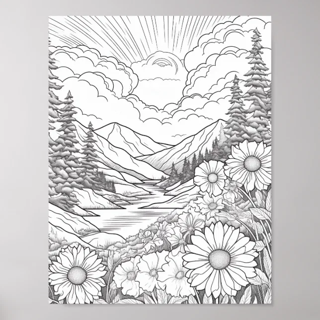 Relaxing Landscape Coloring Poster | Zazzle