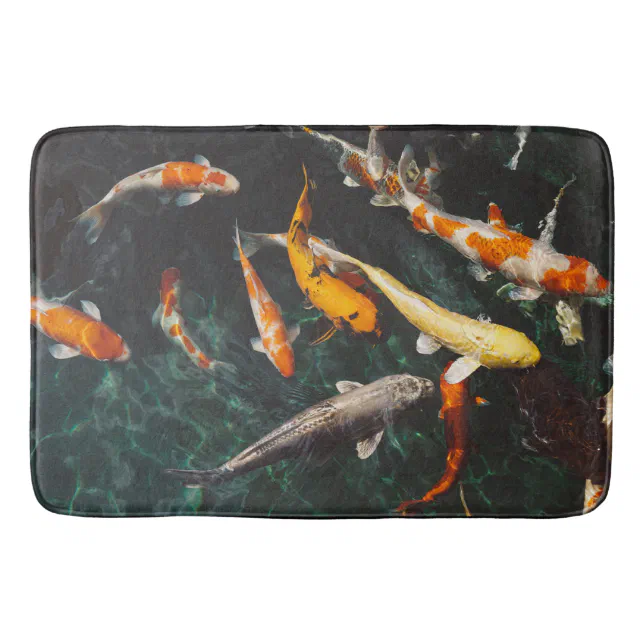 Relaxing Orange & White Asian Koi Fish Pond Bath Mat | Zazzle