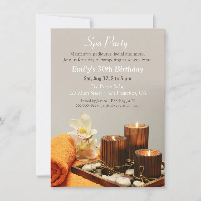 Relaxing Spa Birthday Party Invitations | Zazzle