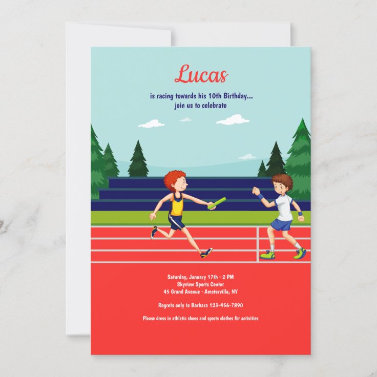Relay Race Birthday Party Invitation | Zazzle