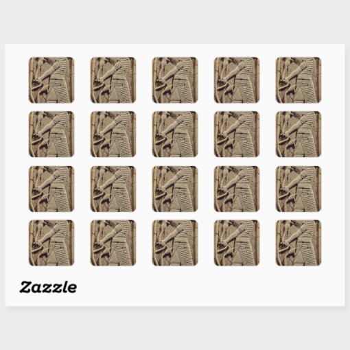 Relief depicting a warrior square sticker | Zazzle