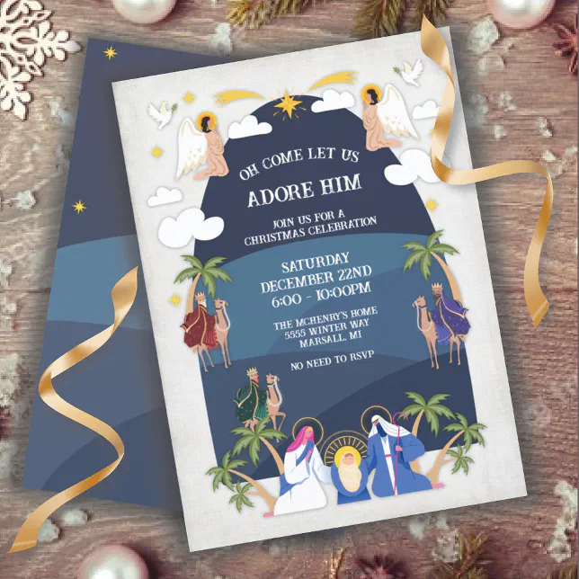 Religious Arch Christmas Nativity Scene Party Invitation | Zazzle
