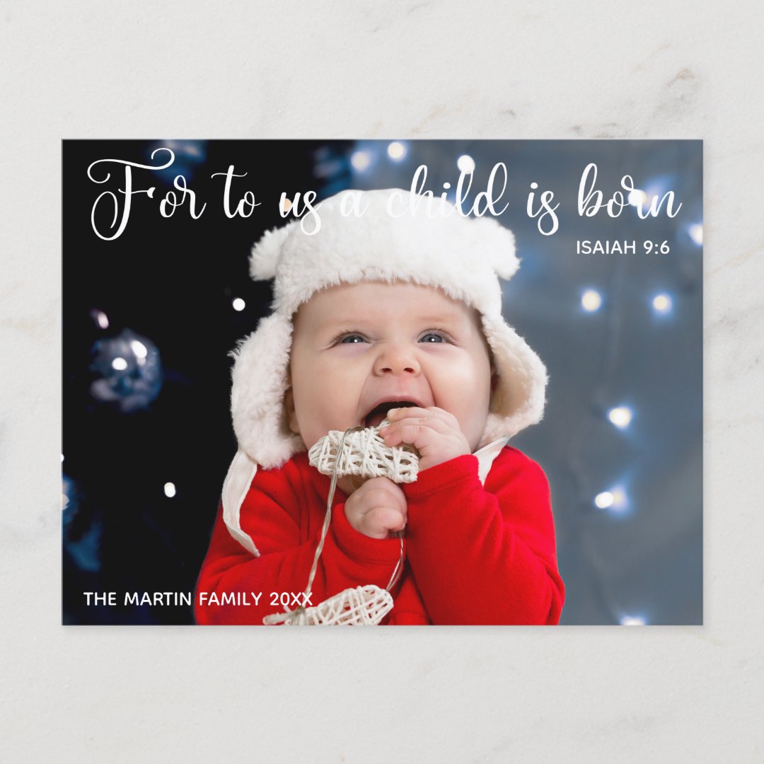 Religious Baby Photo Christmas Birth Announcement Postcard | Zazzle