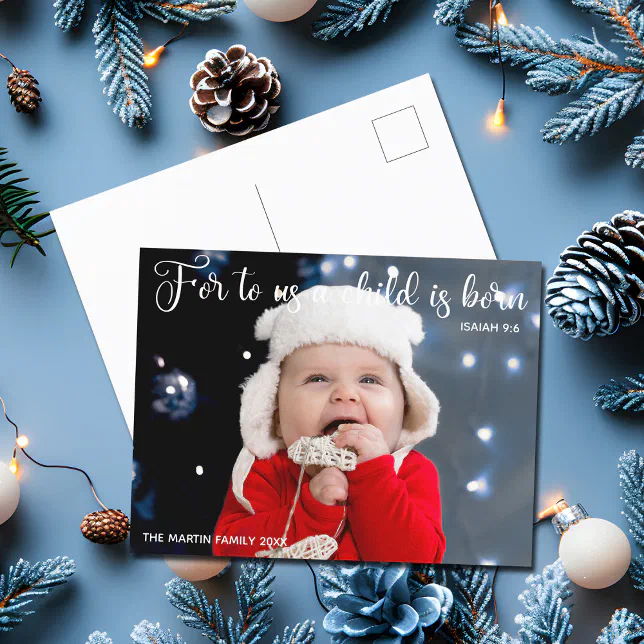 Religious Baby Photo Christmas Birth Announcement Postcard | Zazzle