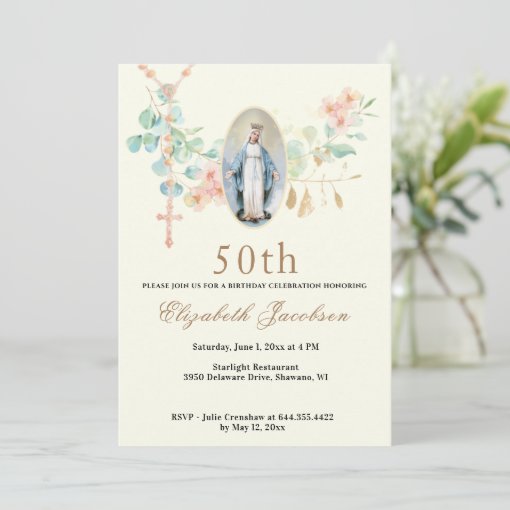 Religious Birthday Virgin Mary Scripture Rosary Invitation | Zazzle