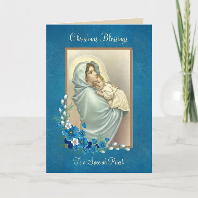 Religious Blessed Mother Baby Jesus Floral Holiday Card | Zazzle