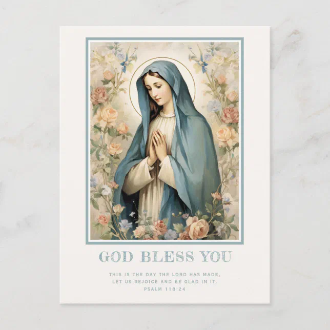 Religious Blessed Mother Mary Floral Catholic Postcard | Zazzle