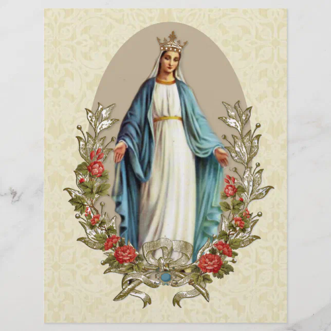 Religious Blessed Virgin Mary Catholic Red Roses Flyer | Zazzle