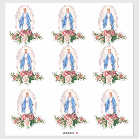 Religious Blessed Virgin Mary Floral Roses Vinyl Sticker | Zazzle.com