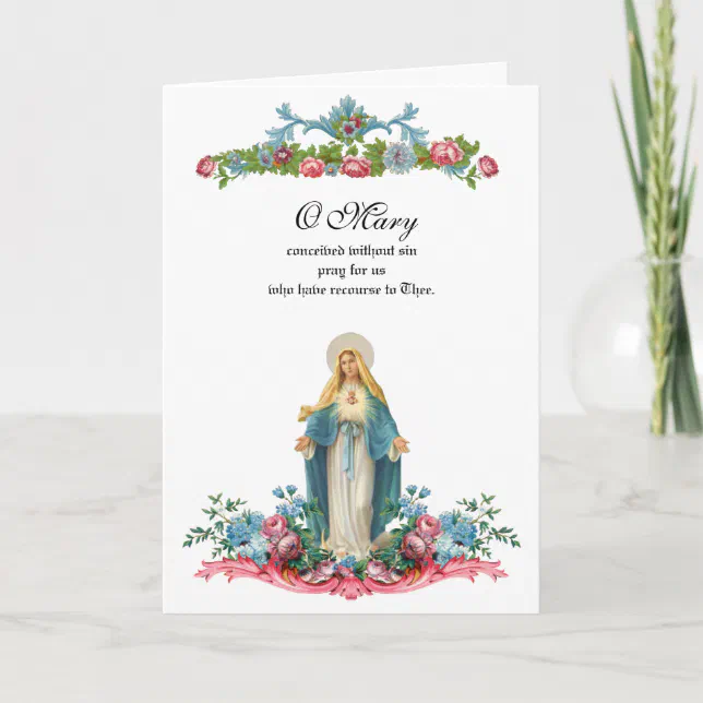 Religious Blessed Virgin Mary Floral Vintage Card | Zazzle