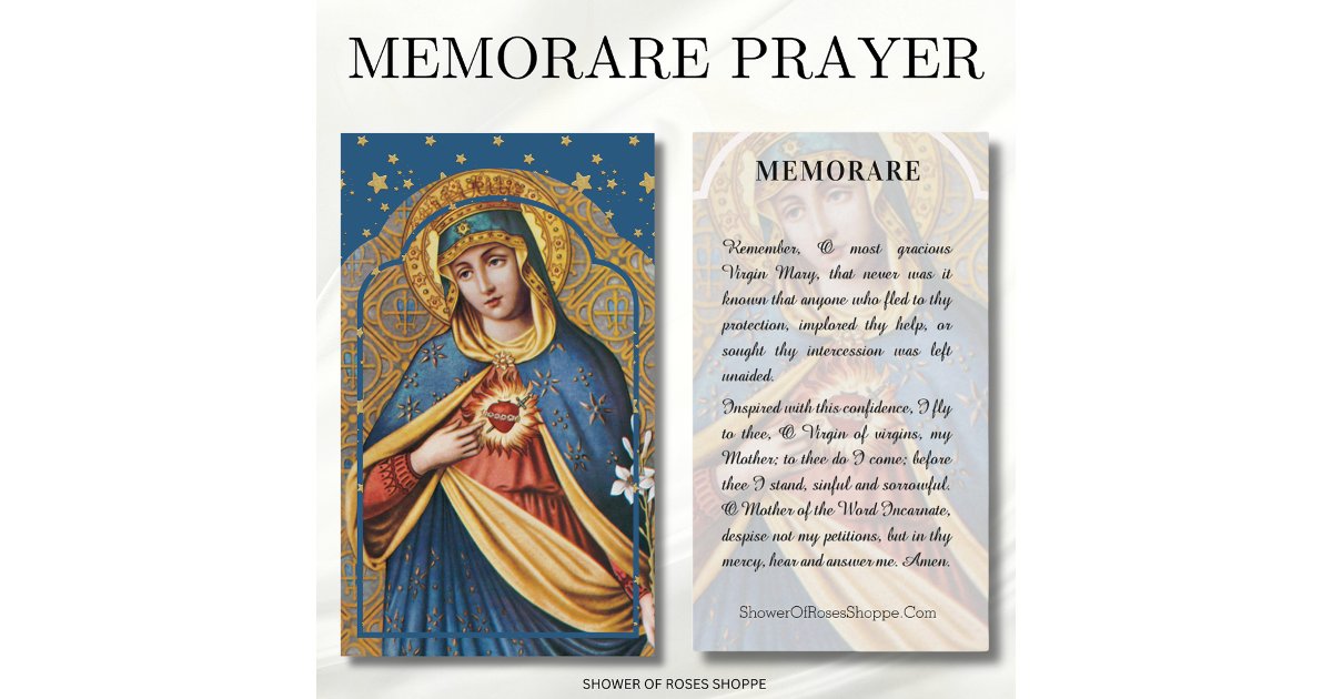 Religious Blessed Virgin Mary Vintage Memorare Place Card | Zazzle