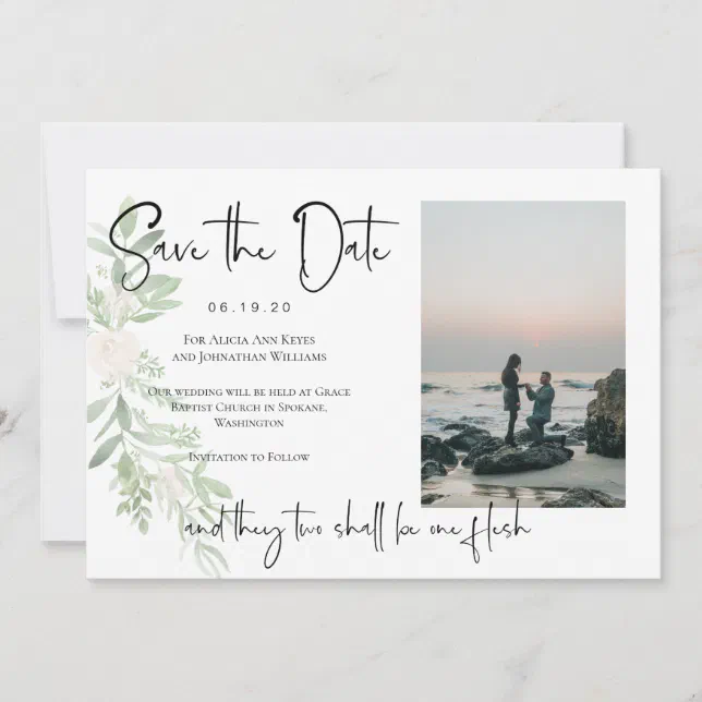 Religious Blush Floral Save the Date Photo Card | Zazzle