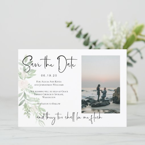 Religious Blush Floral Save the Date Photo Card | Zazzle